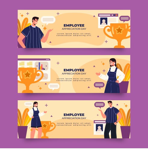 Flat employee appreciation day horizontal banners Vector Image