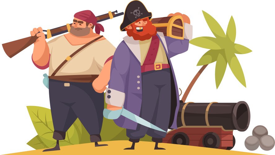 Cartoon island pirates treasure Royalty Free Vector Image