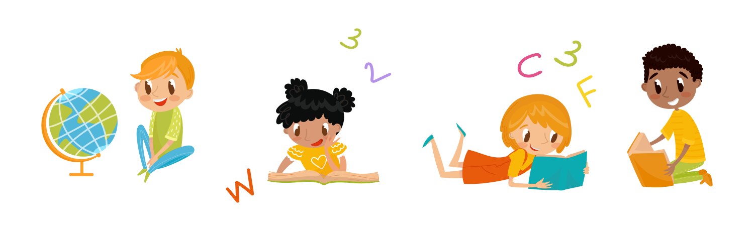 Kids at school set cute boys and girls lesson Vector Image