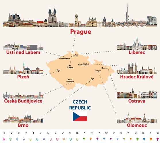 Czech republic culture symbol set Royalty Free Vector Image