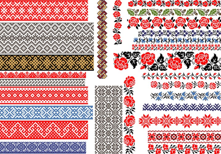 Set of 25 seamless ethnic patterns for embroidery Vector Image