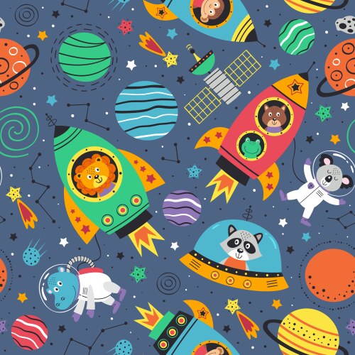 Cute smiling planets in outer space seamless Vector Image