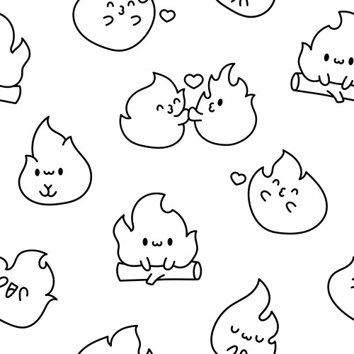 Cute kawaii little fire coloring page Royalty Free Vector