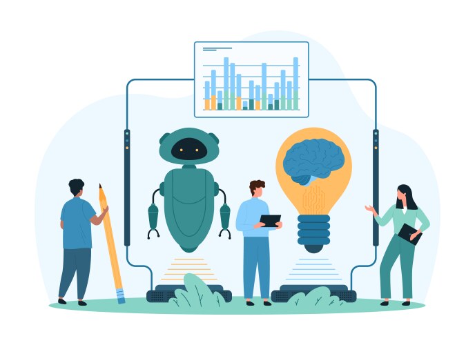 Data center development with ai tiny people Vector Image