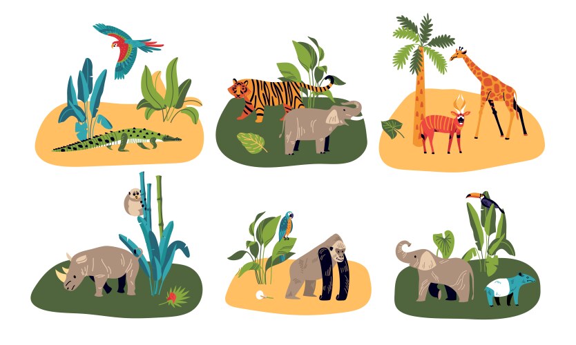 Cute jungle animals cartoon african wild mammals Vector Image