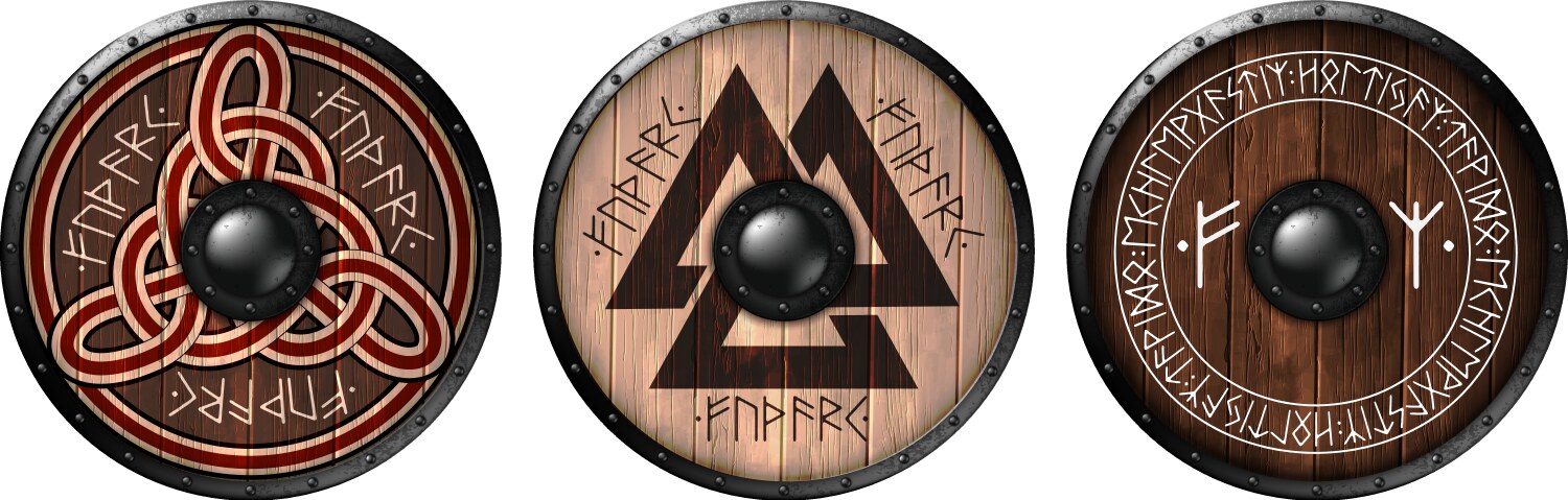 Viking shields design wooden shield wrought iron Vector Image