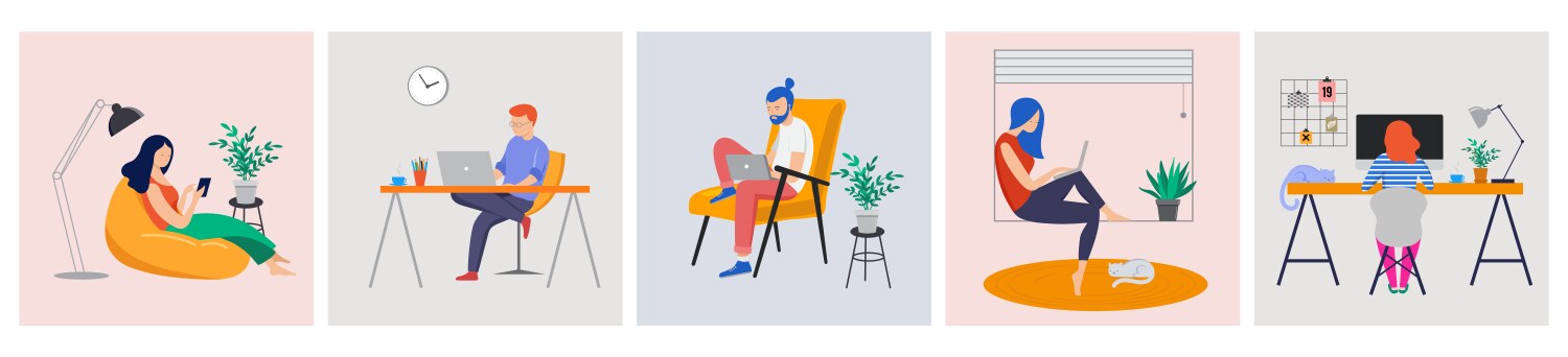 Flat people working from home remote work Vector Image