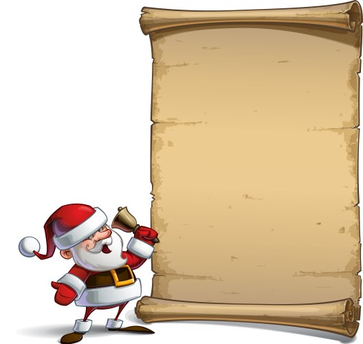 Happy santa scroll blank label pointing Royalty Free Vector