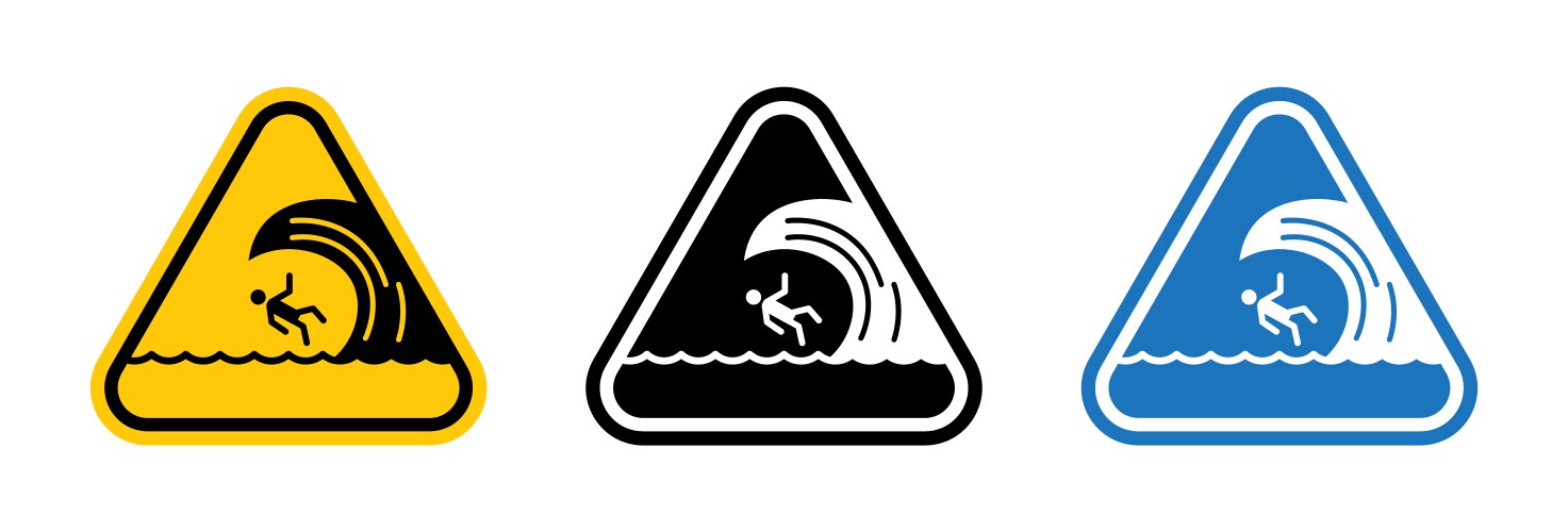High sea waves warning sign icon set alert Vector Image