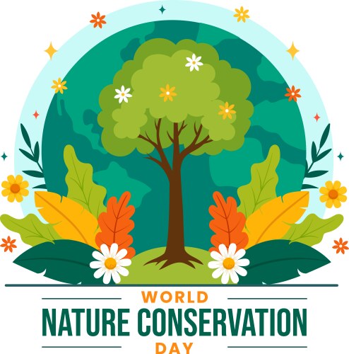 World nature conservation day with map tree Vector Image