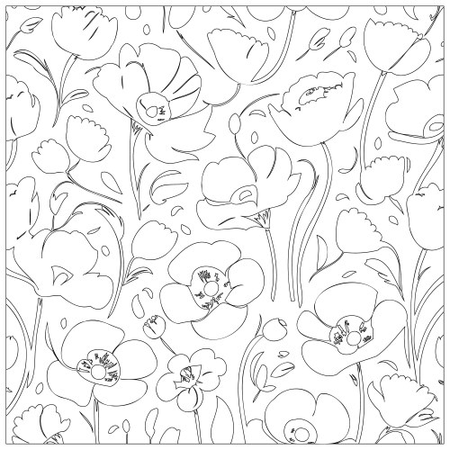Poppy flower pattern outline sketch Royalty Free Vector
