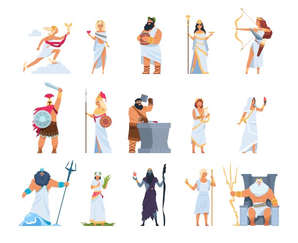 Ancient greek gods cartoon characters Royalty Free Vector