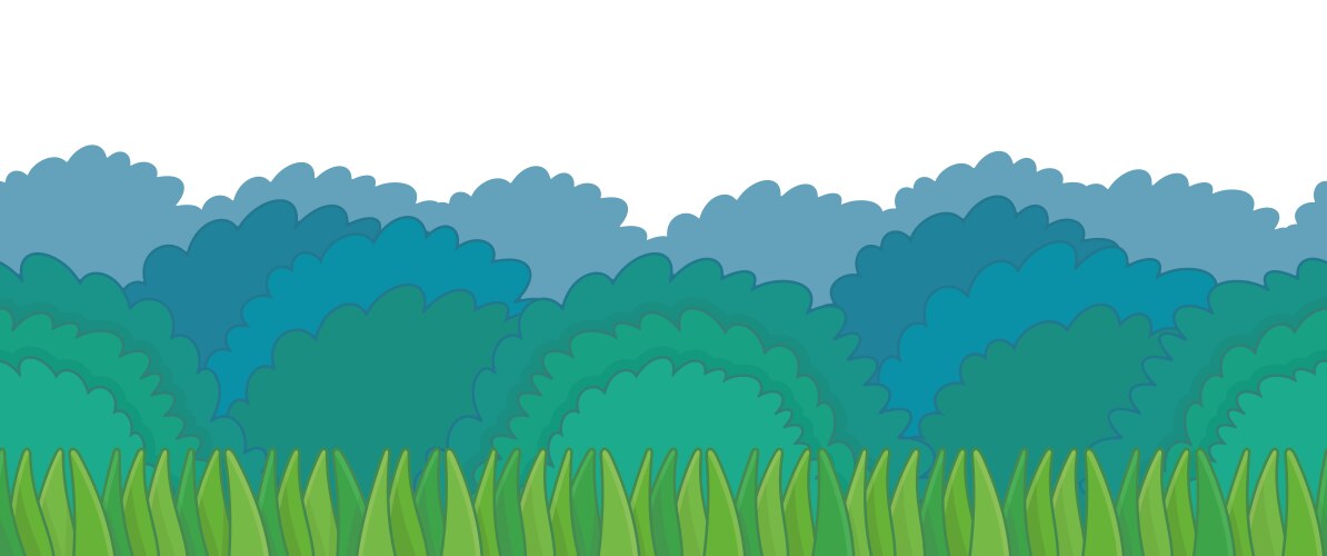 Cartoon green big bushes on lawn with clouds Vector Image