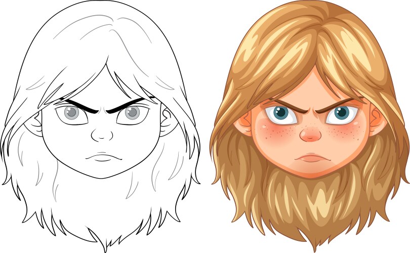 A girl with an angry face Royalty Free Vector Image