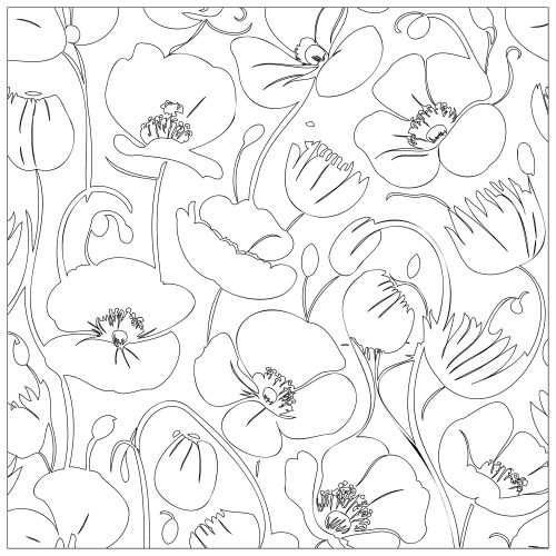 Poppy flower pattern outline sketch Royalty Free Vector