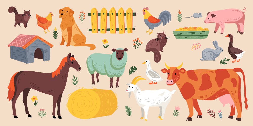 Farm animals set Royalty Free Vector Image - VectorStock