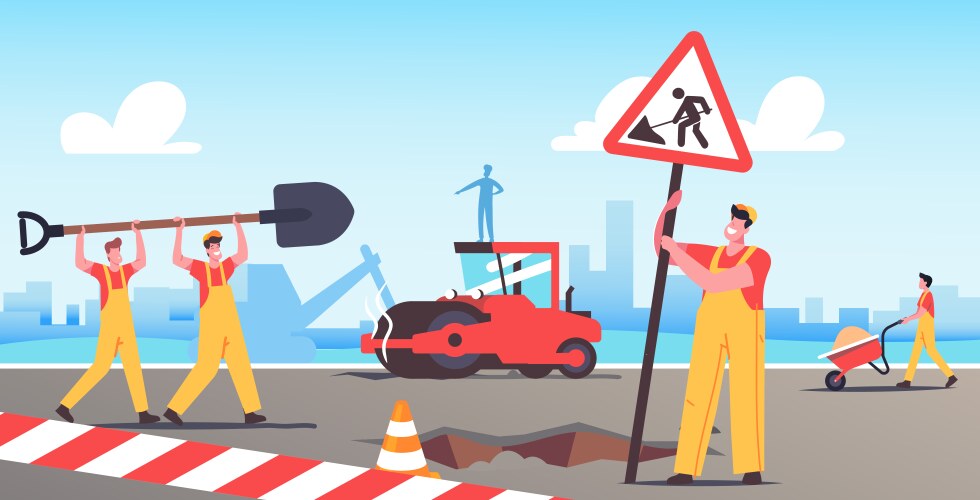 Cartoon highway traffic road to city with cars Vector Image