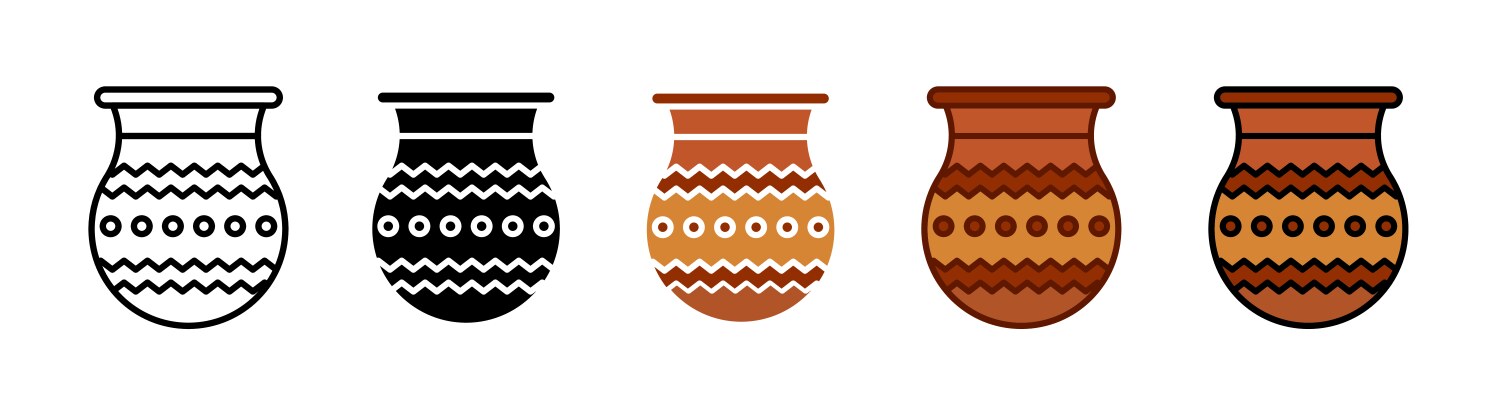 Indian pot icon set kitchen clay pot symbol mud Vector Image