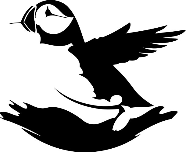 Puffin flying in the sea cartoon style Royalty Free Vector