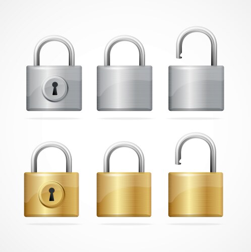 Locked and unlocked padlock realistic set Vector Image