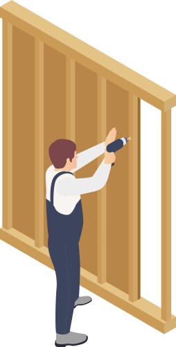 Isometric worker plastering wall Royalty Free Vector Image