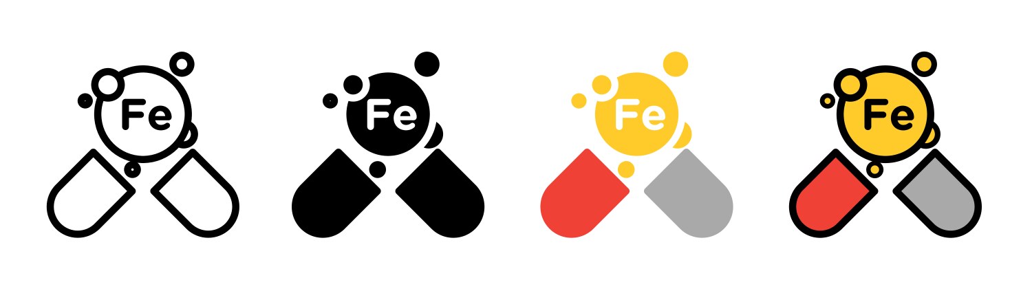 Iron capsule icon set fe vitamin and nutrient Vector Image