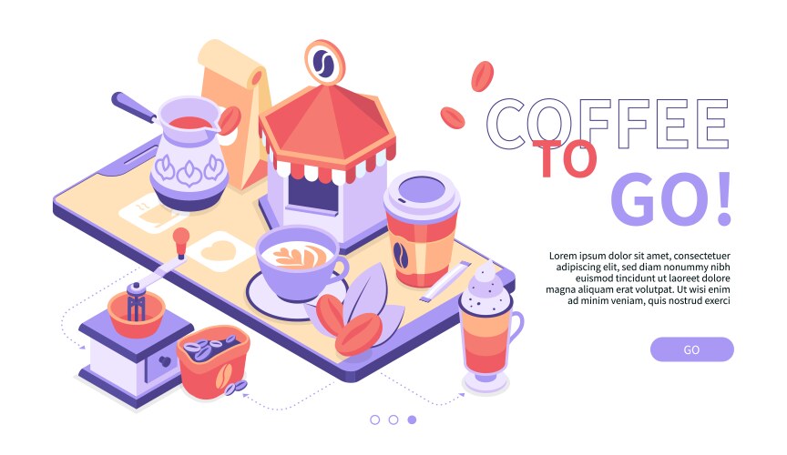 Realistic isometric cafe set Royalty Free Vector Image
