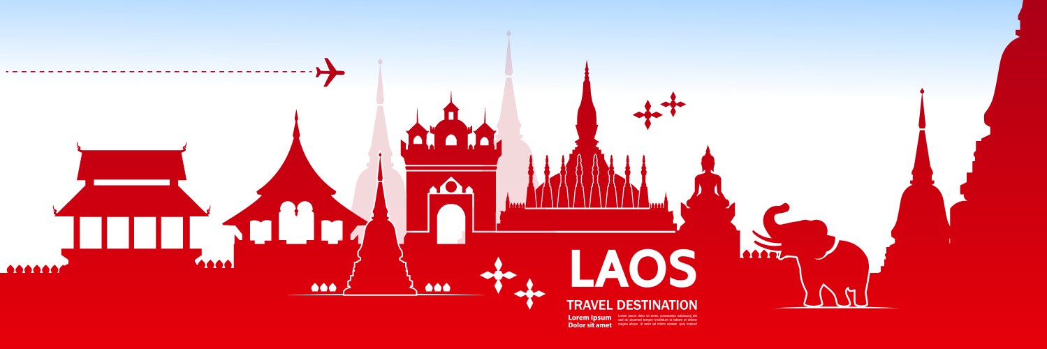 Laos travel attraction label Royalty Free Vector Image