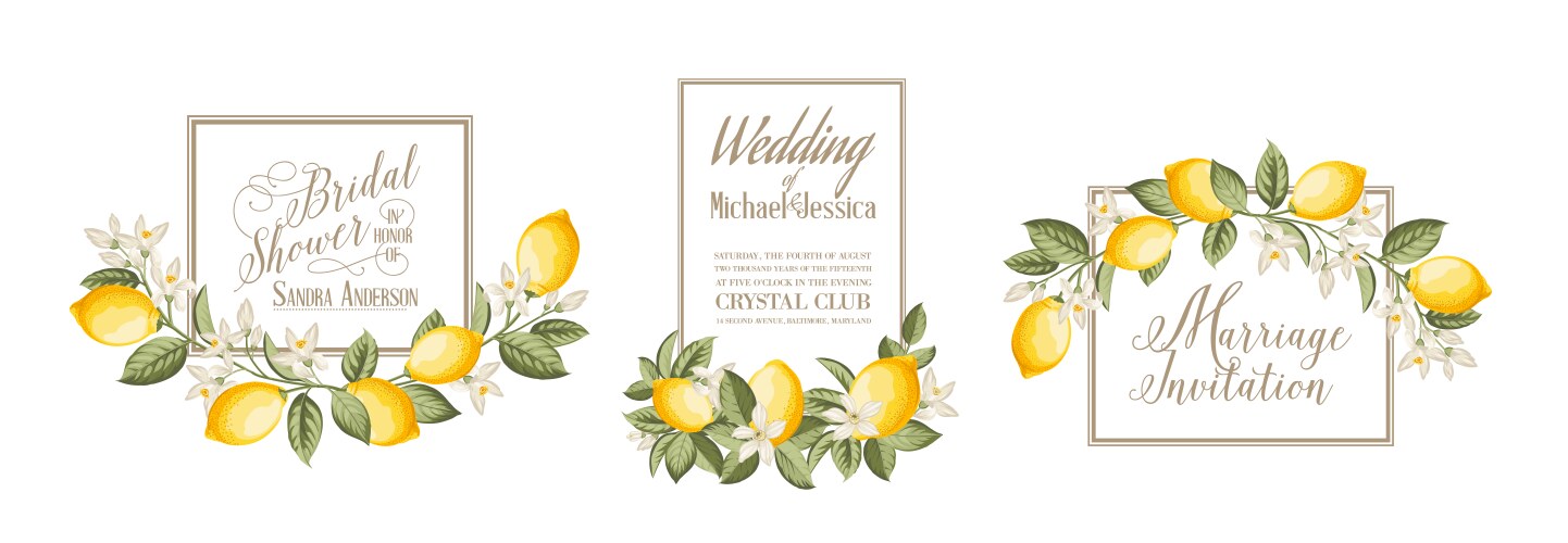 Wedding invitation lemon hand-drawn Royalty Free Vector
