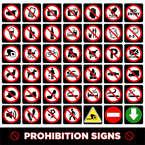 Guide signs set of iso prohibited actions Vector Image