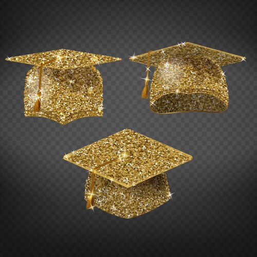 Golden graduation hat sparkling academic Vector Image
