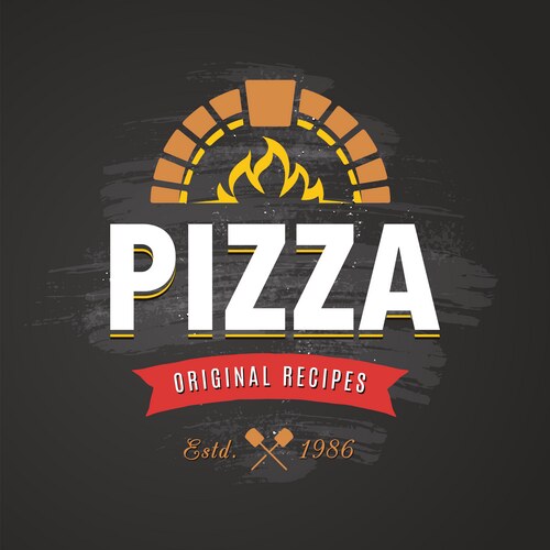 Pizza emblem logo design Royalty Free Vector Image