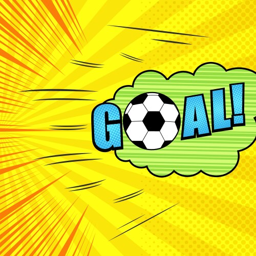 Cartoon goal soccer bubble on green stadium field Vector Image