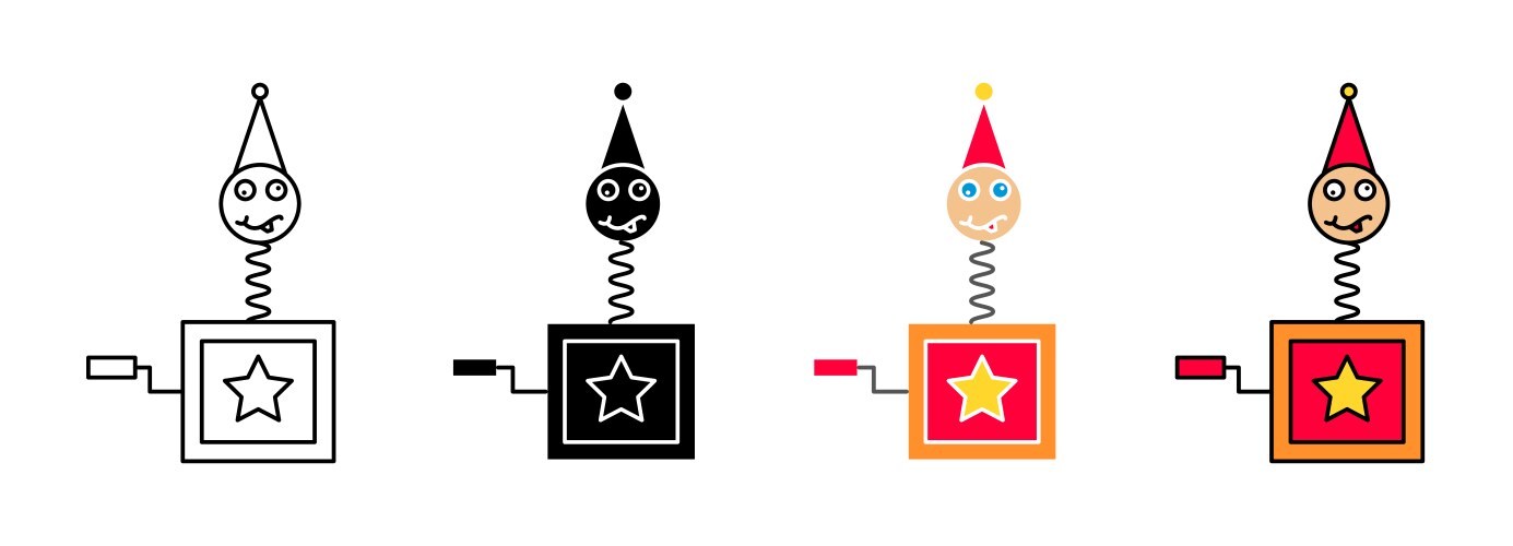 Jack in the box icon set prank joke Royalty Free Vector