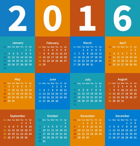 Simple 2016 year calendar on white background Vector Image