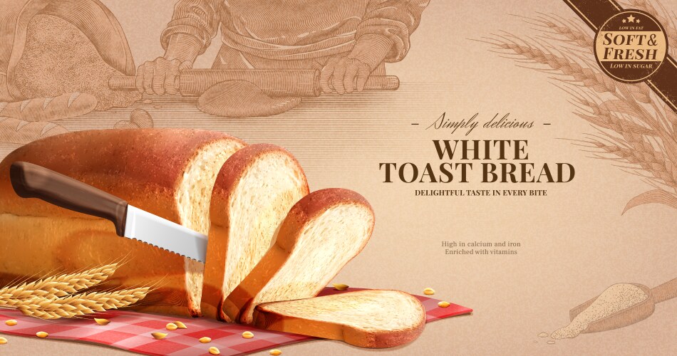 White toast bread ad Royalty Free Vector Image
