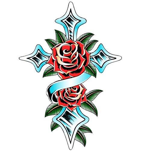 Cross with a red rose Royalty Free Vector Image