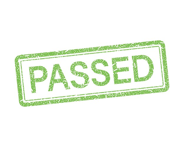 Qc passed scratched stamp with tick Royalty Free Vector