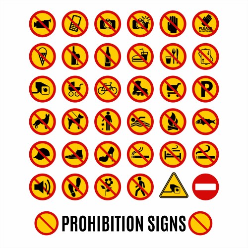 Guide signs set of iso prohibited actions p Vector Image
