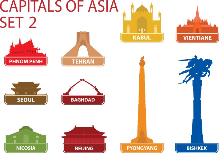 Capitals of asia Royalty Free Vector Image - VectorStock