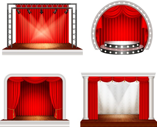 Theater stage with spotlights and red curtain Vector Image