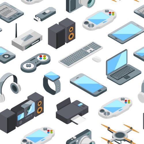 Computer parts isometric set isolated on white Vector Image