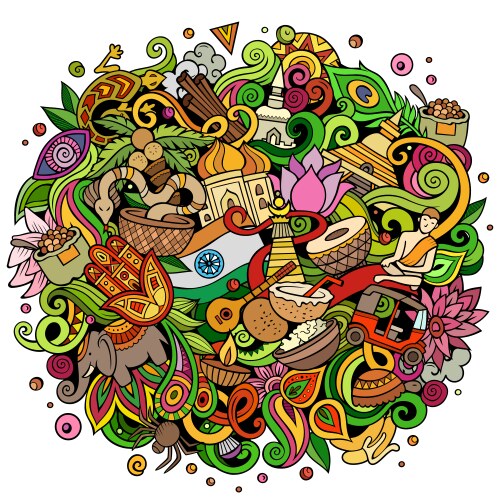 India hand drawn cartoon doodles Royalty Free Vector Image