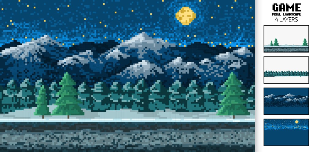 Landscape background pixel art 8-bit game Vector Image