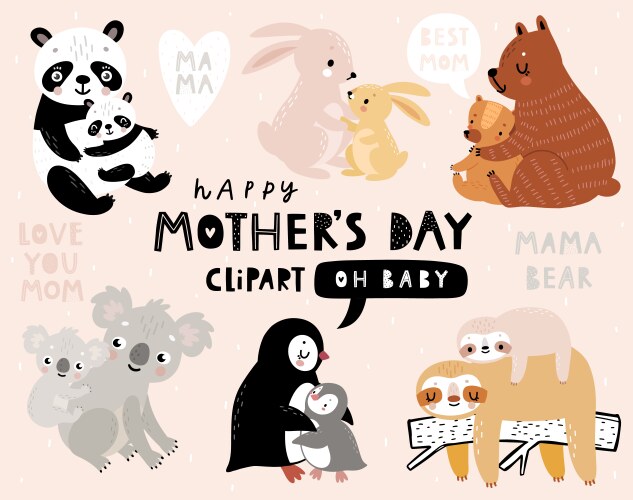 Happy mothers day animals cartoon Royalty Free Vector Image