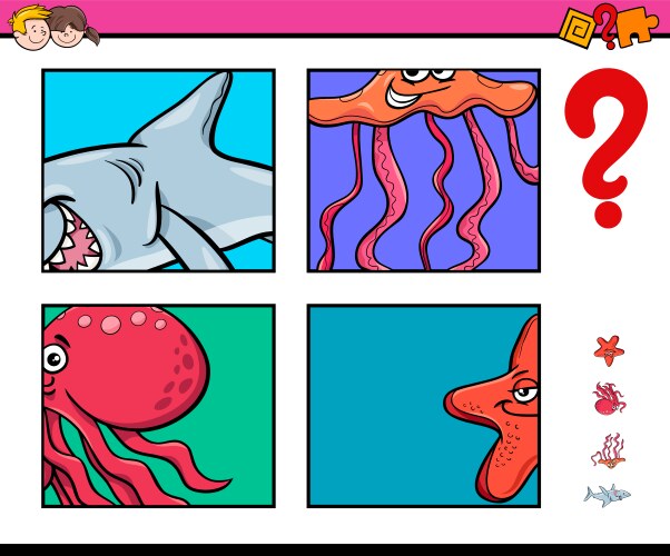 Find differences game with sea animals Royalty Free Vector