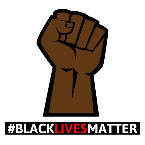 Black lives matter typography design with hand fis