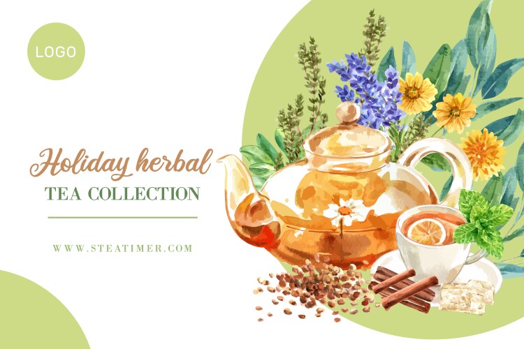 Herbal tea poster design with lemon roselle Vector Image