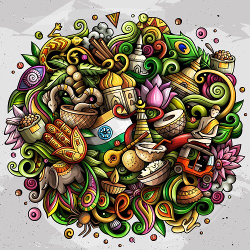 India hand lettering and doodles elements Vector Image