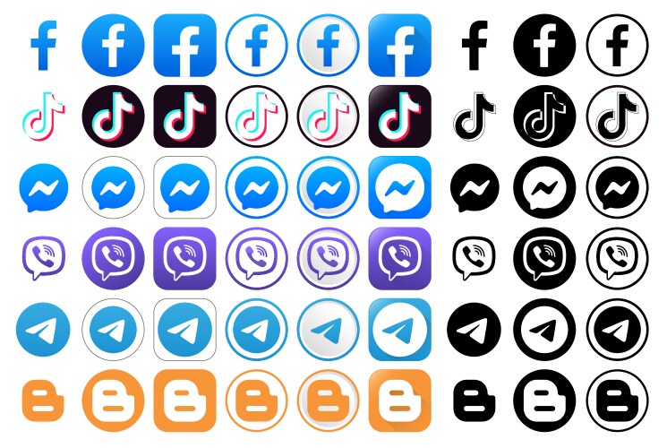 Popular social media icons in different forms Vector Image